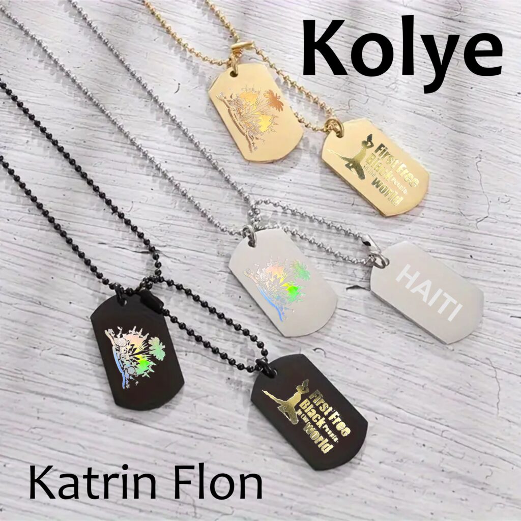 Kolye pandantif Katrin "Kombo Twa" Flon logo Haiti en Or / Silver / Nwa ...