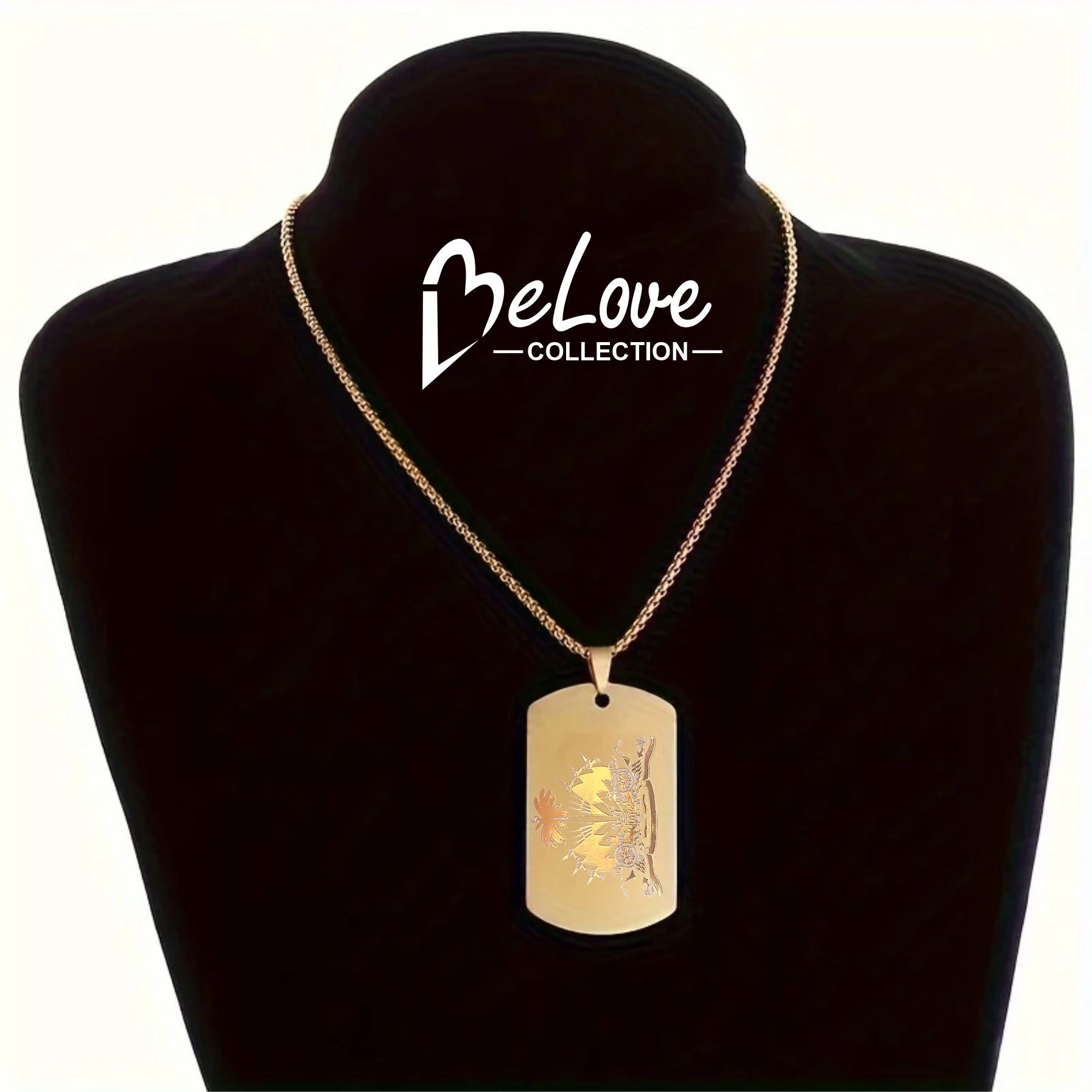 Kolye pandantif Katrin Flon Haiti en Or / Gold, chaine an acier ...